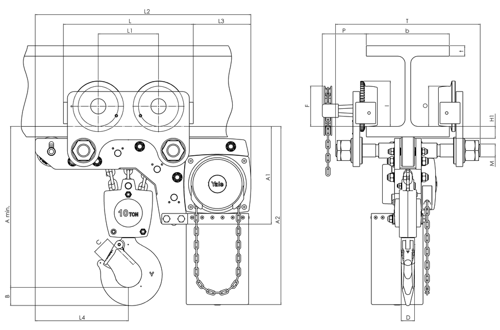 Yalelift LH hand chain hoist with trolley | Mennens Belgium